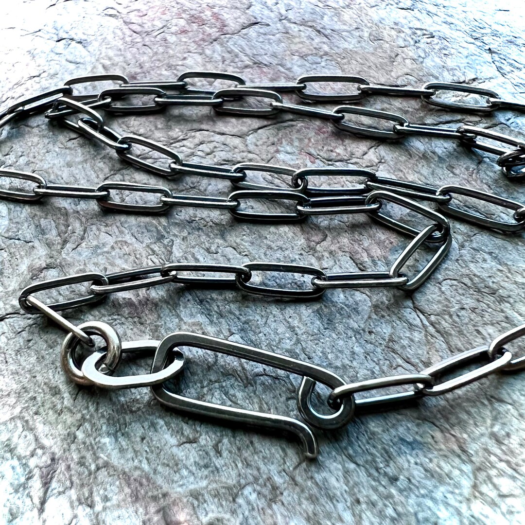 Sterling Silver Rectangular Cable Chain - Handmade Hook & Eye Clasp - Etsy