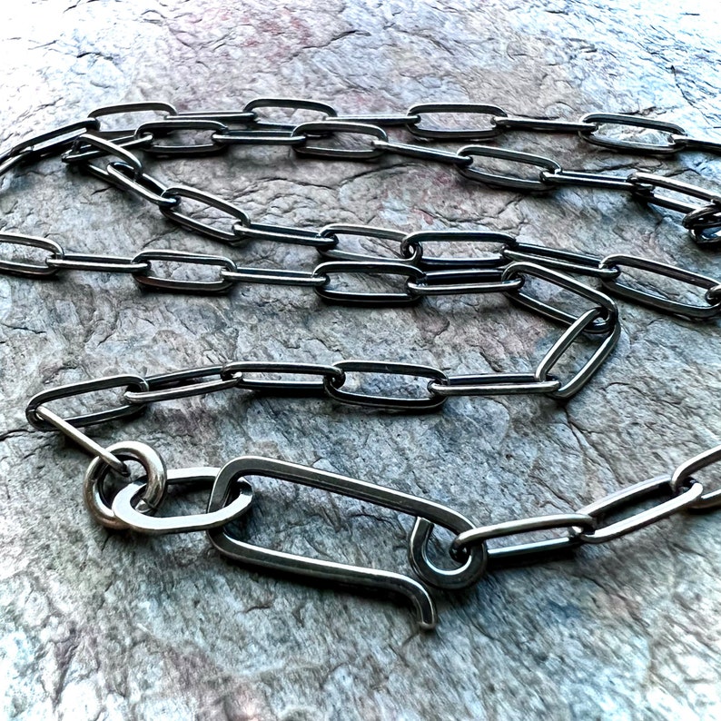 Sterling Silver Rectangular Cable Chain Handmade Hook & Eye | Etsy