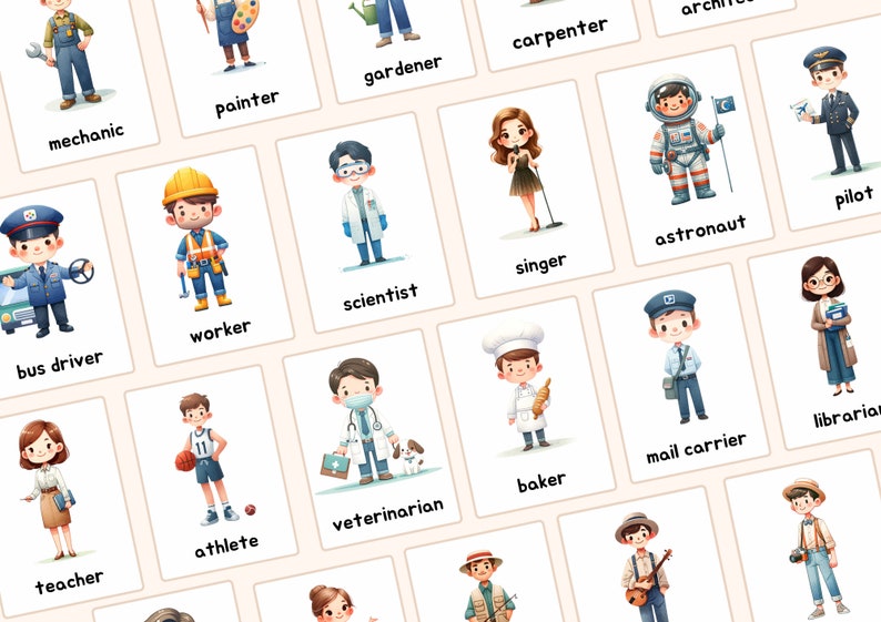 30 Printable Flashcards Professions Preschool Flashcards Montessori - Etsy