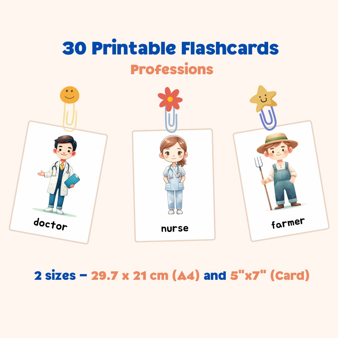 30 Printable Flashcards Professions Preschool Flashcards Montessori - Etsy