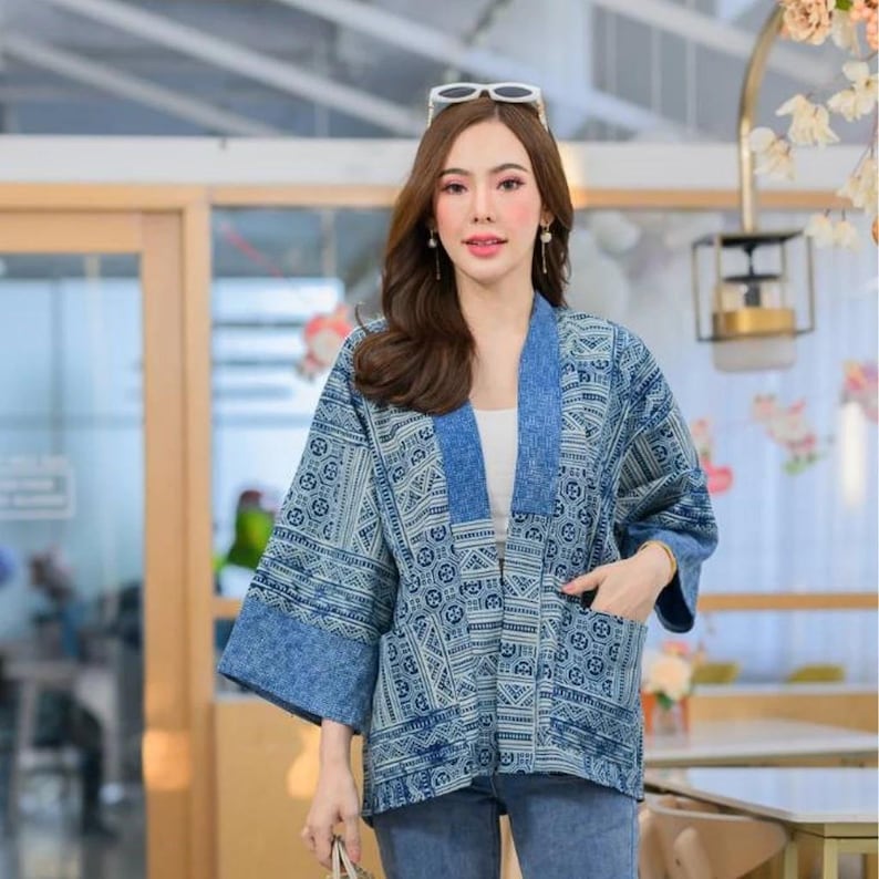 Thai Lanna Cotton Indigo Yukata Kimono Jacket – Soft & Breathable ...
