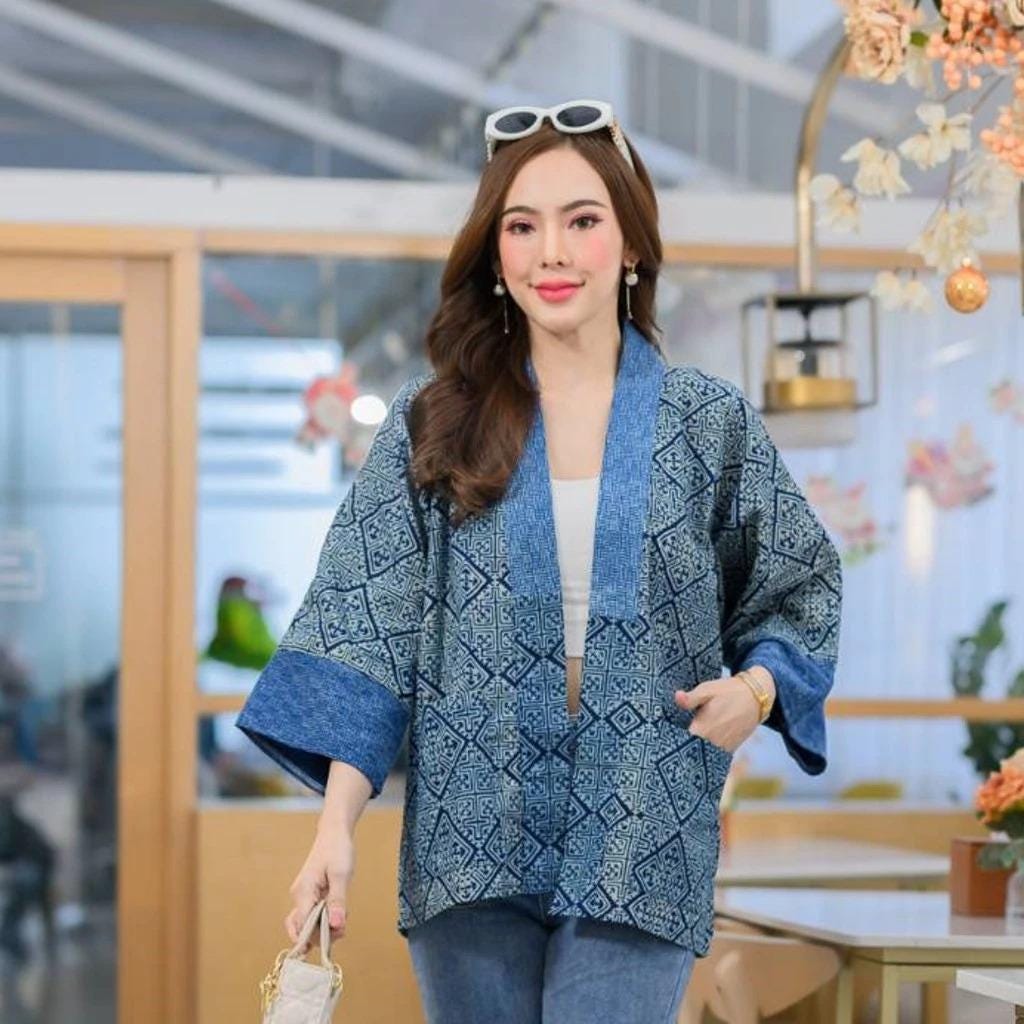 Thai Lanna Cotton Indigo Yukata Kimono Jacket – Soft & Breathable ...