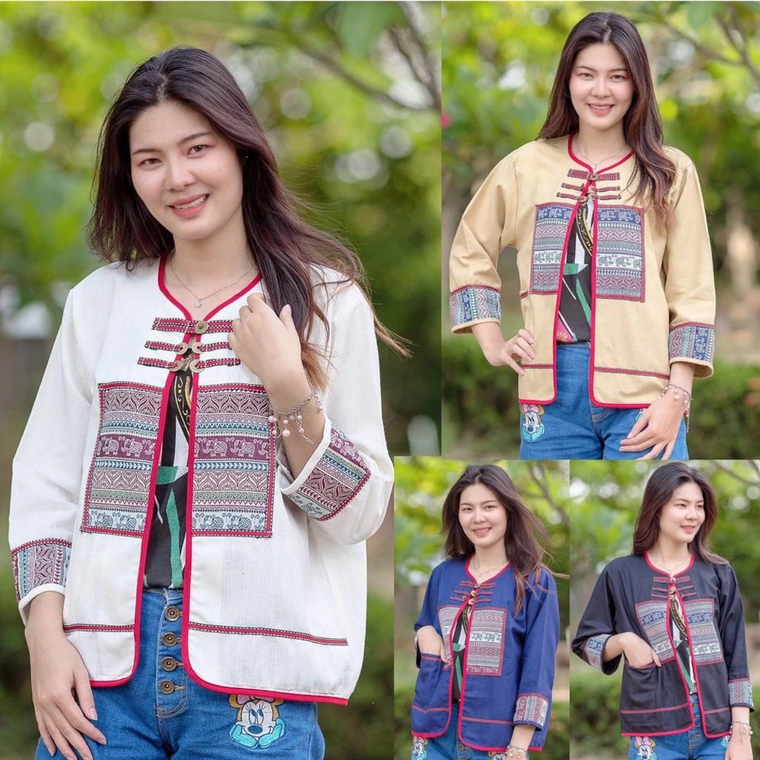 Thai Lanna Blouse - Thai Traditional Cotton Top - Cotton Jacket ...