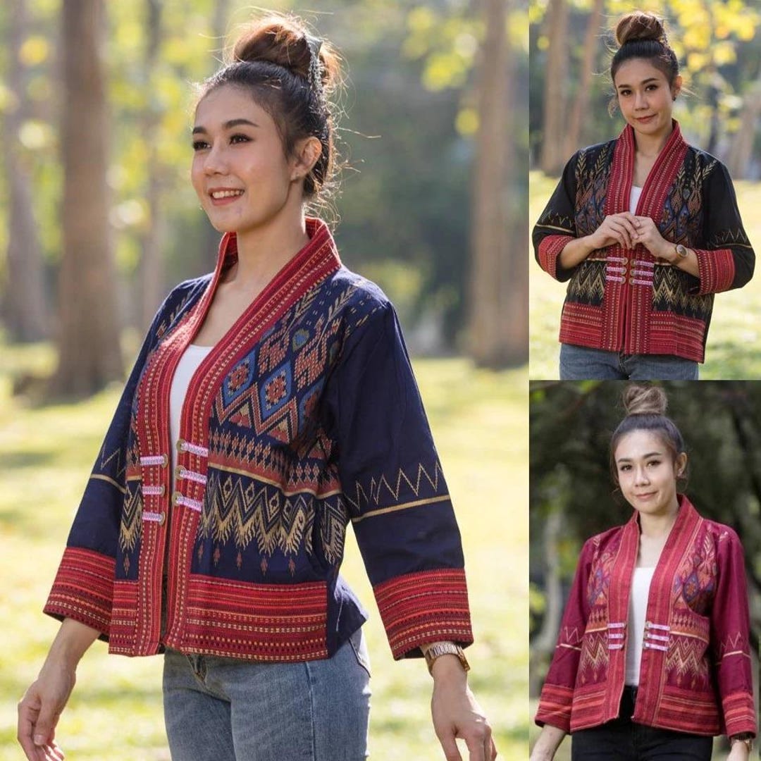 Thai Lanna Blouse - Thai Traditional Cotton Top - Crop Jacket - Cotton ...