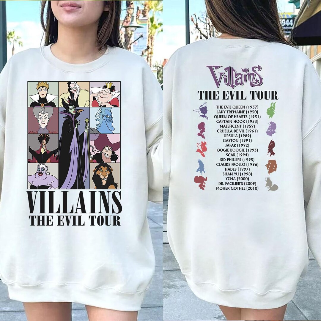 Vintage Disney Villains Evil Tour Sweatshirts, Disney Villains Characters Concert Music T-shirt ...