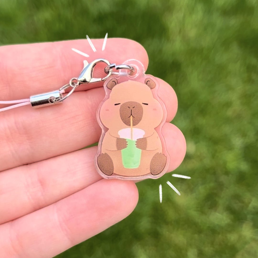 Capybara Matcha Pal | 1 Inch Acrylic Phone Charm - Etsy