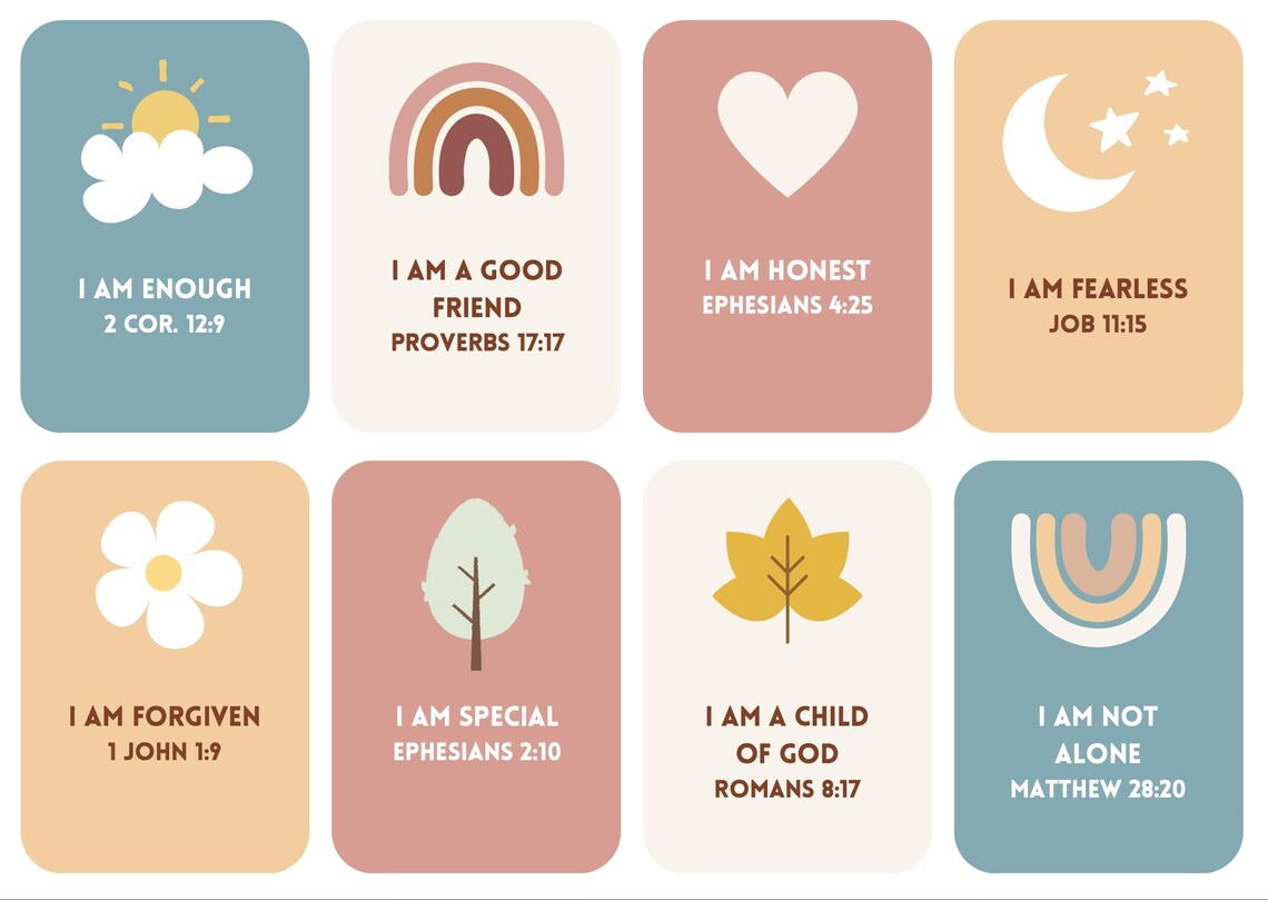 Positive Affirmation Scripture, Printable Motivation Cards for Kids Set ...