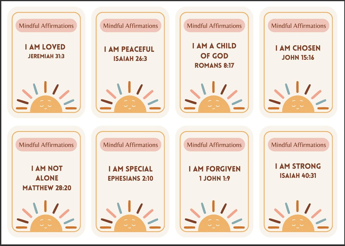 Affirmation Cards, Printable, Set of 24, Positive Quotes, Scripture ...