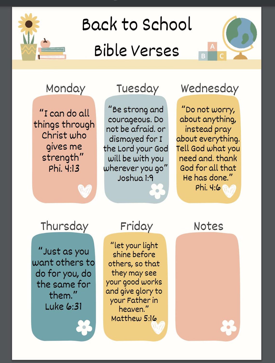 Back to School Bible Verses Printable for Kids (digital Download) - Etsy UK