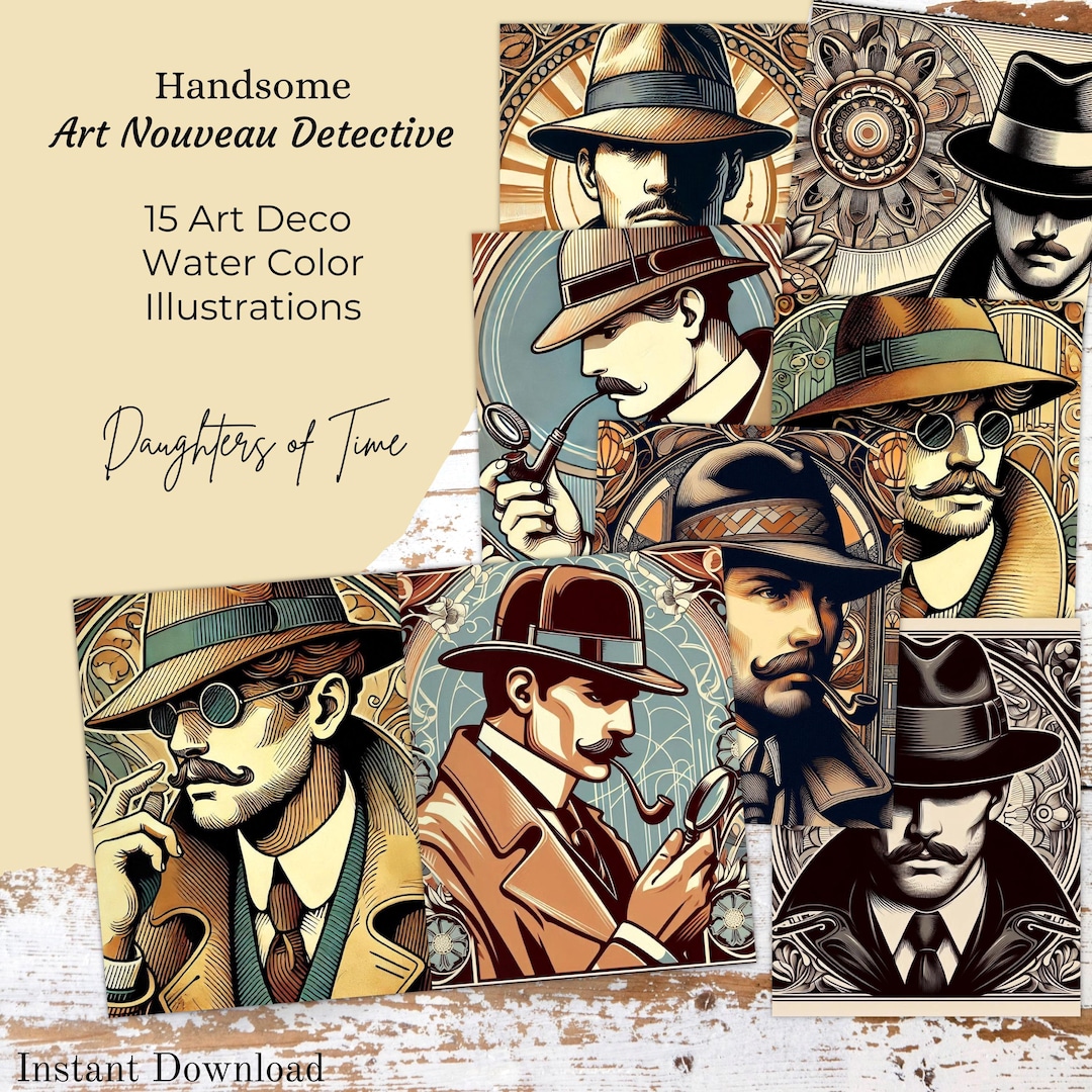 Art Nouveau Detective Ephemera: Male Art Deco Images (digital Download ...