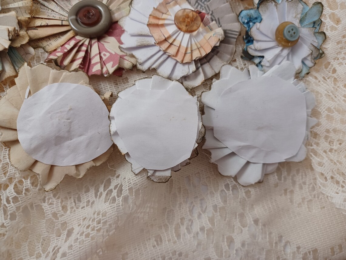 10 Paper Ruffled Flowers With Button Centers, Perfect Decoration for ...