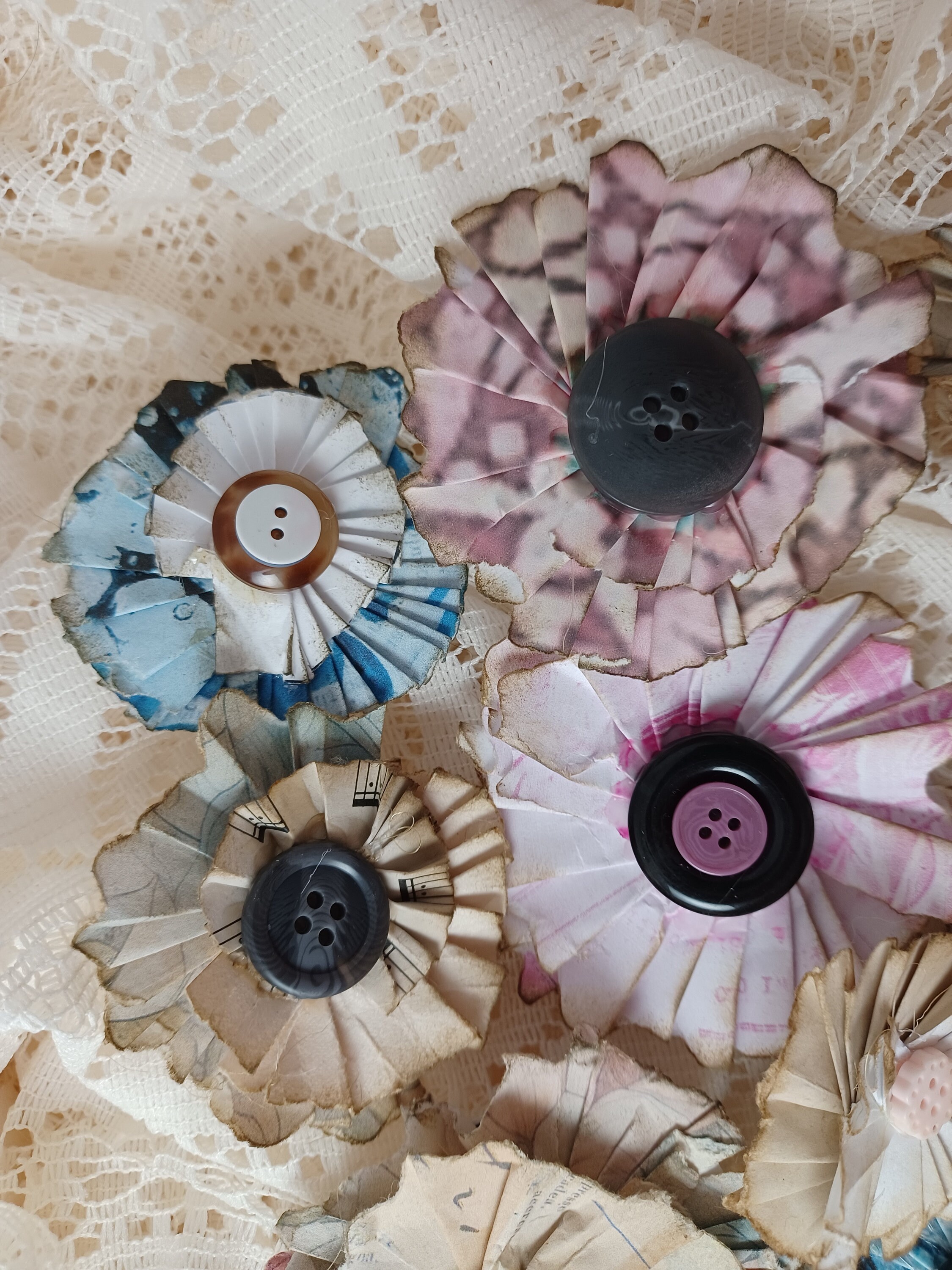 10 Paper Ruffled Flowers With Button Centers, Perfect Decoration for ...