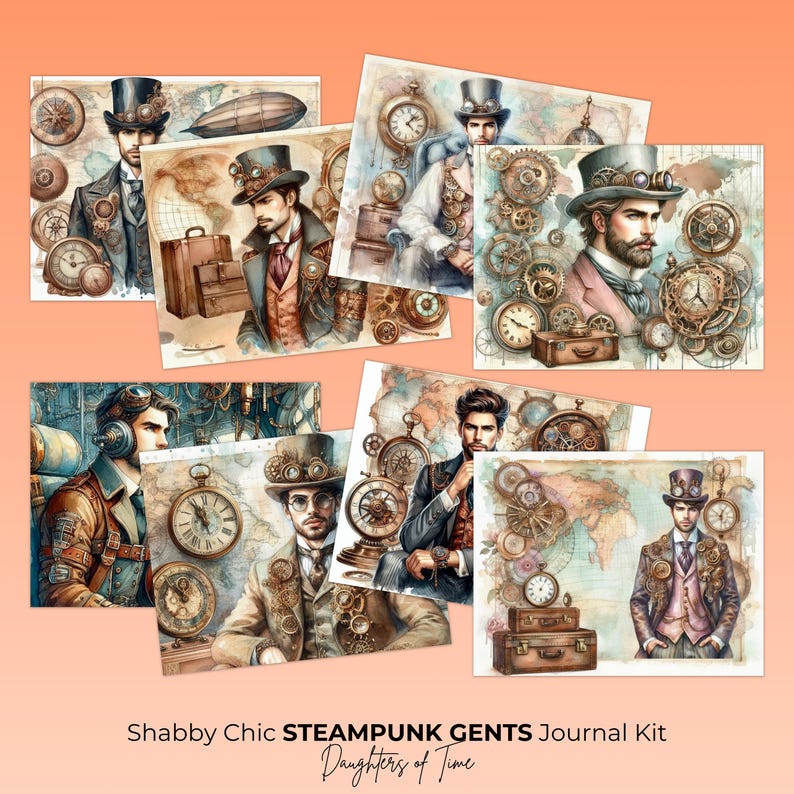 Shabby Chic STEAMPUNK GENTS Digital Kit: Journal Pages, Cards, Tags ...
