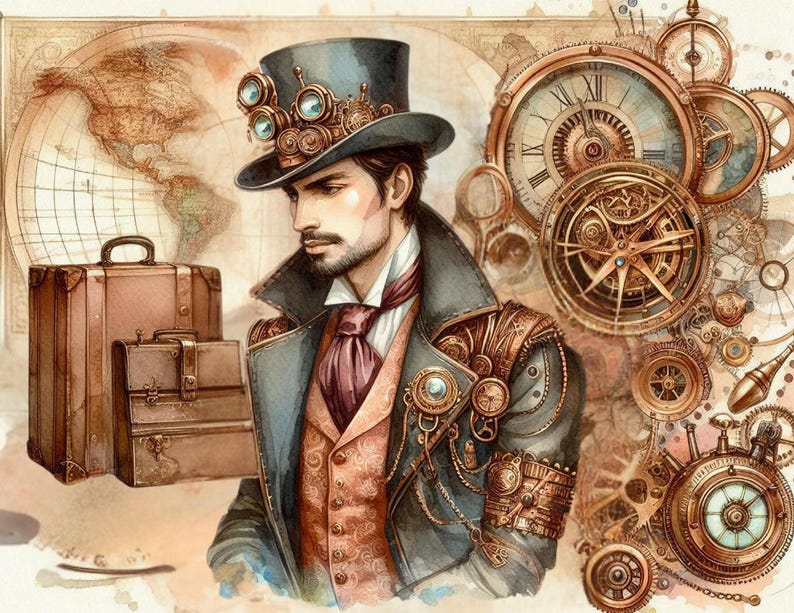 Shabby Chic STEAMPUNK GENTS Digital Kit: Journal Pages, Cards, Tags ...