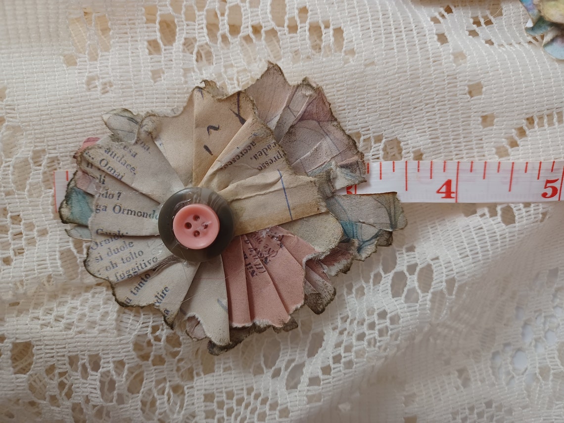 10 Paper Ruffled Flowers With Button Centers, Perfect Decoration for ...