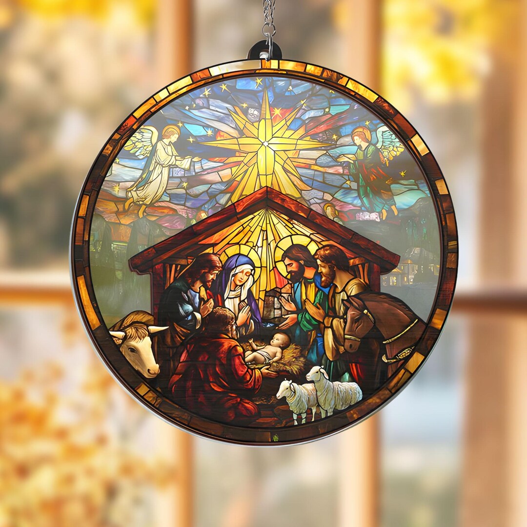 Nativity Scene Suncatcher: Stained Glass Style Christmas Ornament - Etsy