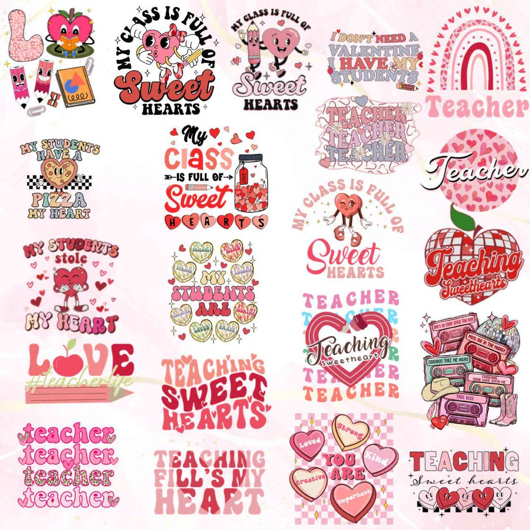 Teacher Valentine Png Bundle, Valentine Day Png, Retro Teacher ...