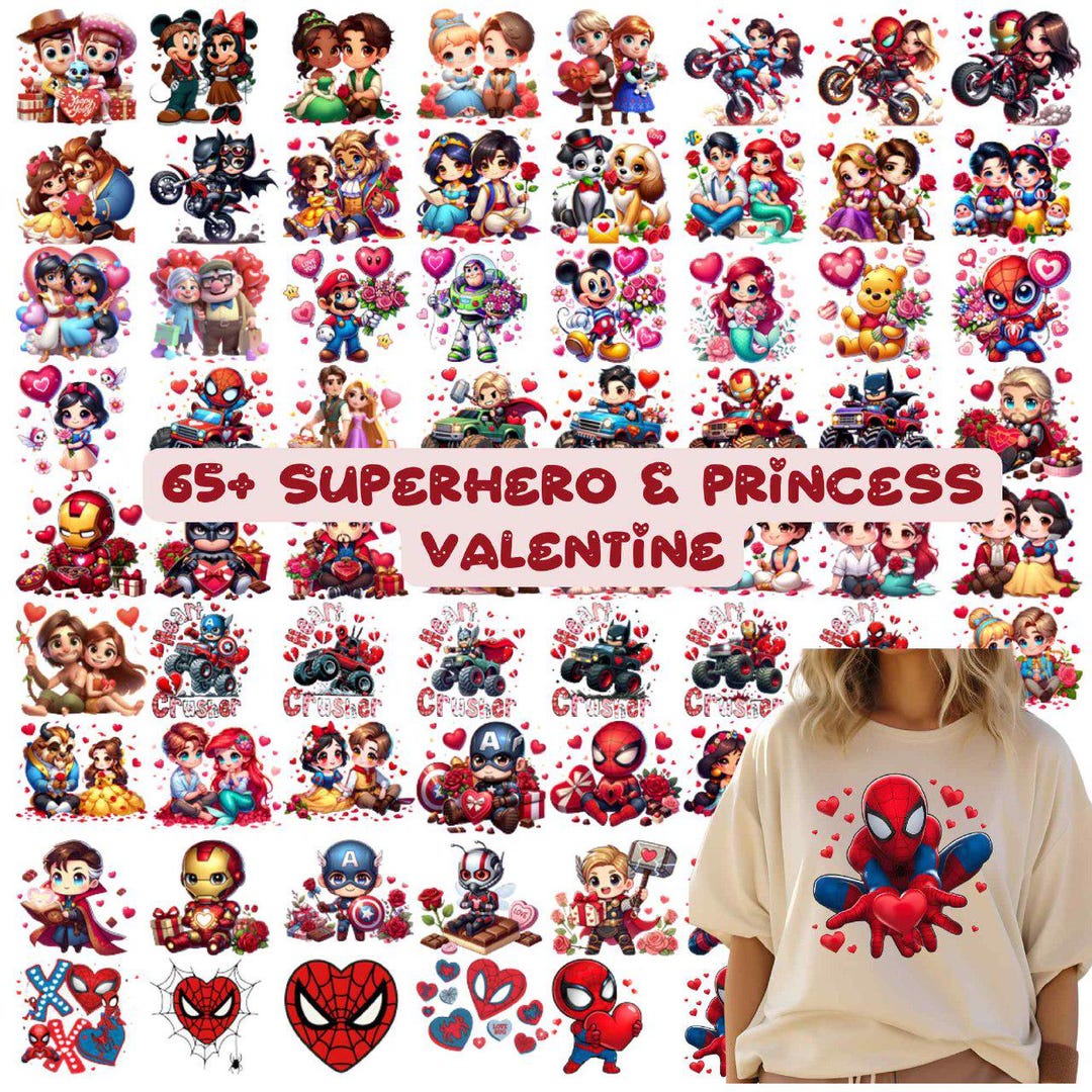 65 Superhero and Princess Valentine Png Bundle, Cartoon Valentine Png ...