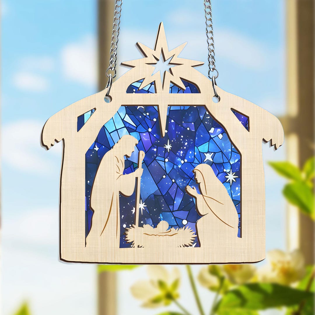 Nativity Scene Suncatcher: Two-layer Wood & Acrylic Christmas Ornament ...