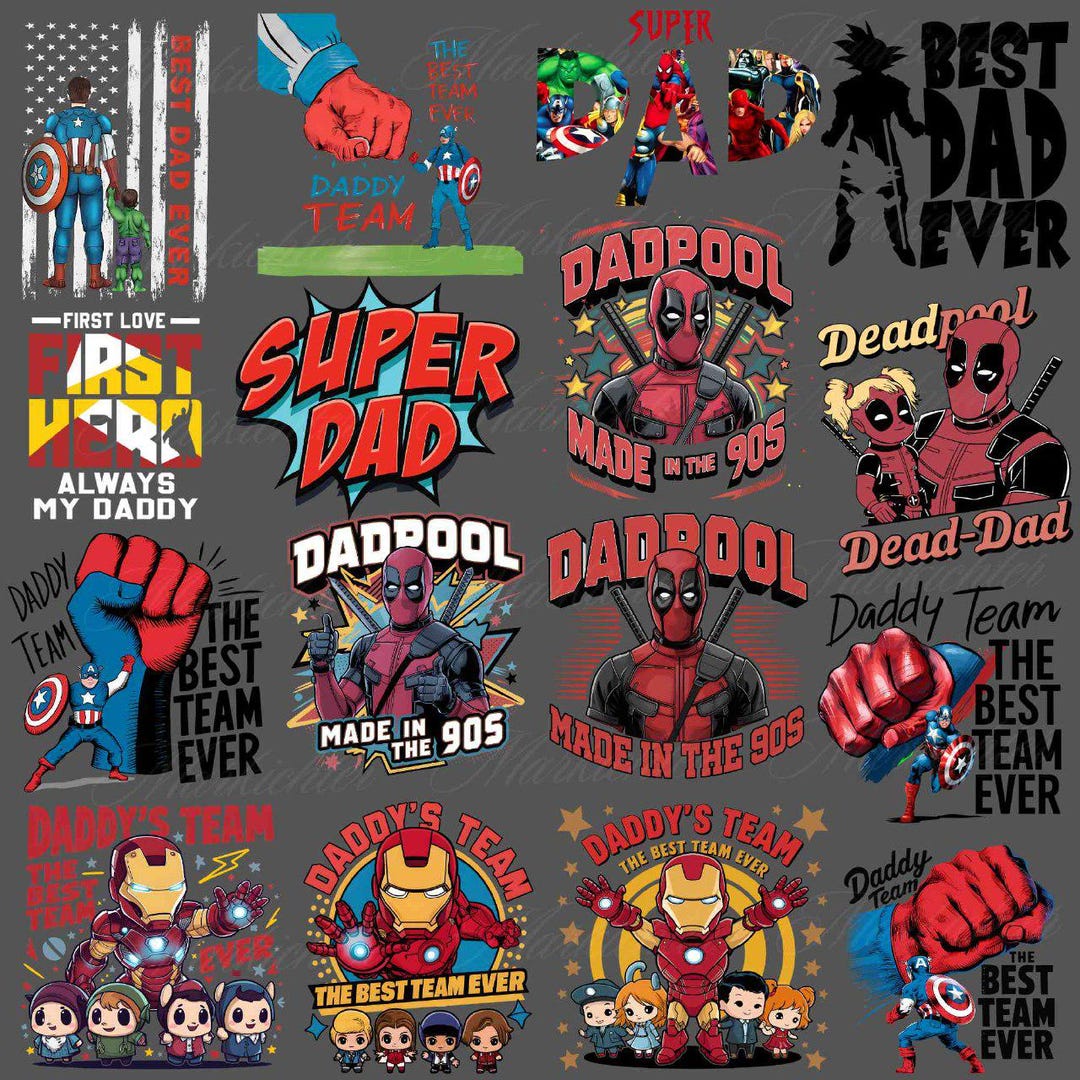 Superhero Daddy Png Bundle, Chibi Superhero Png, Deadoool Dad Png, Cute ...