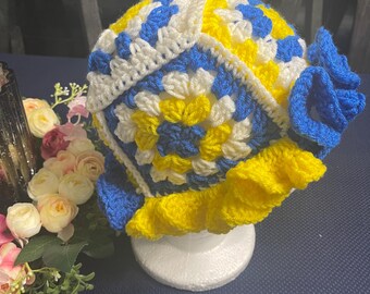 Granny Square Crochet Ruffle Hat lsu - Etsy