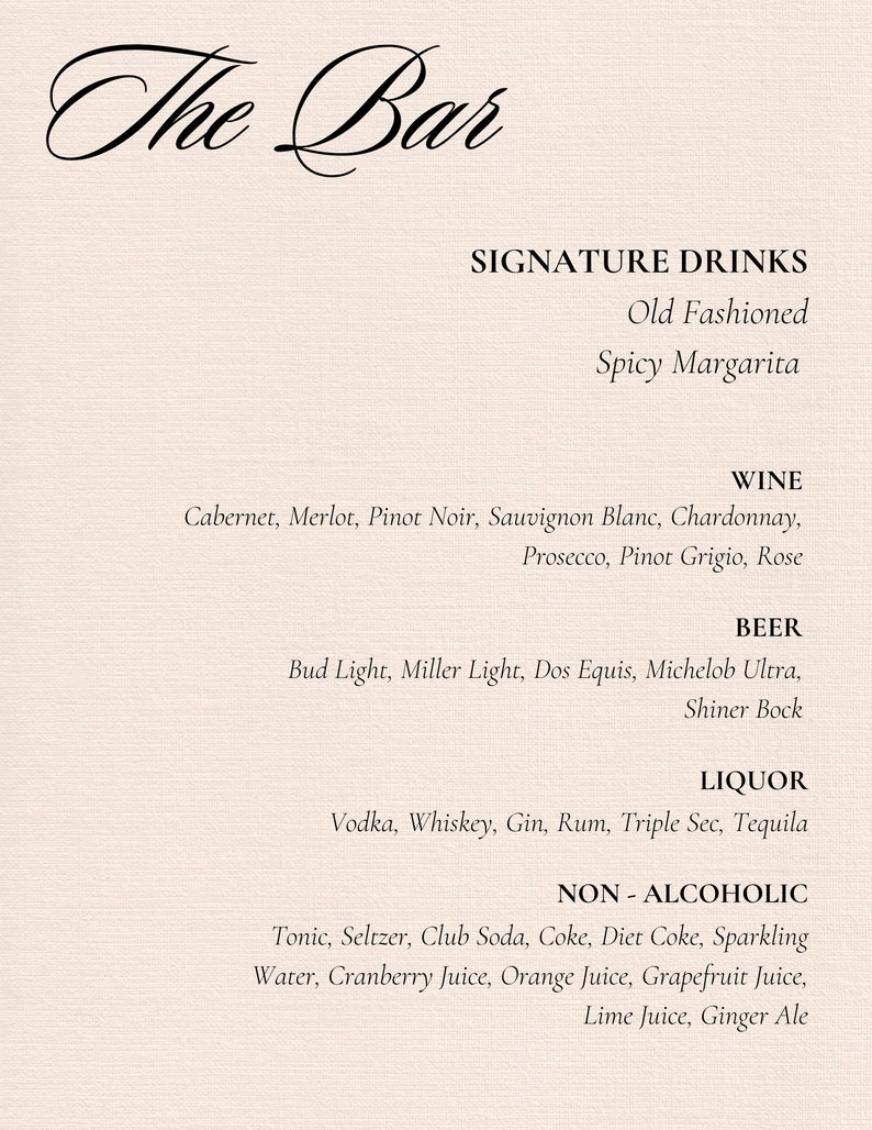 Editable Bar Sign Template for Weddings, Canva Design, Easy DIY, Modern ...