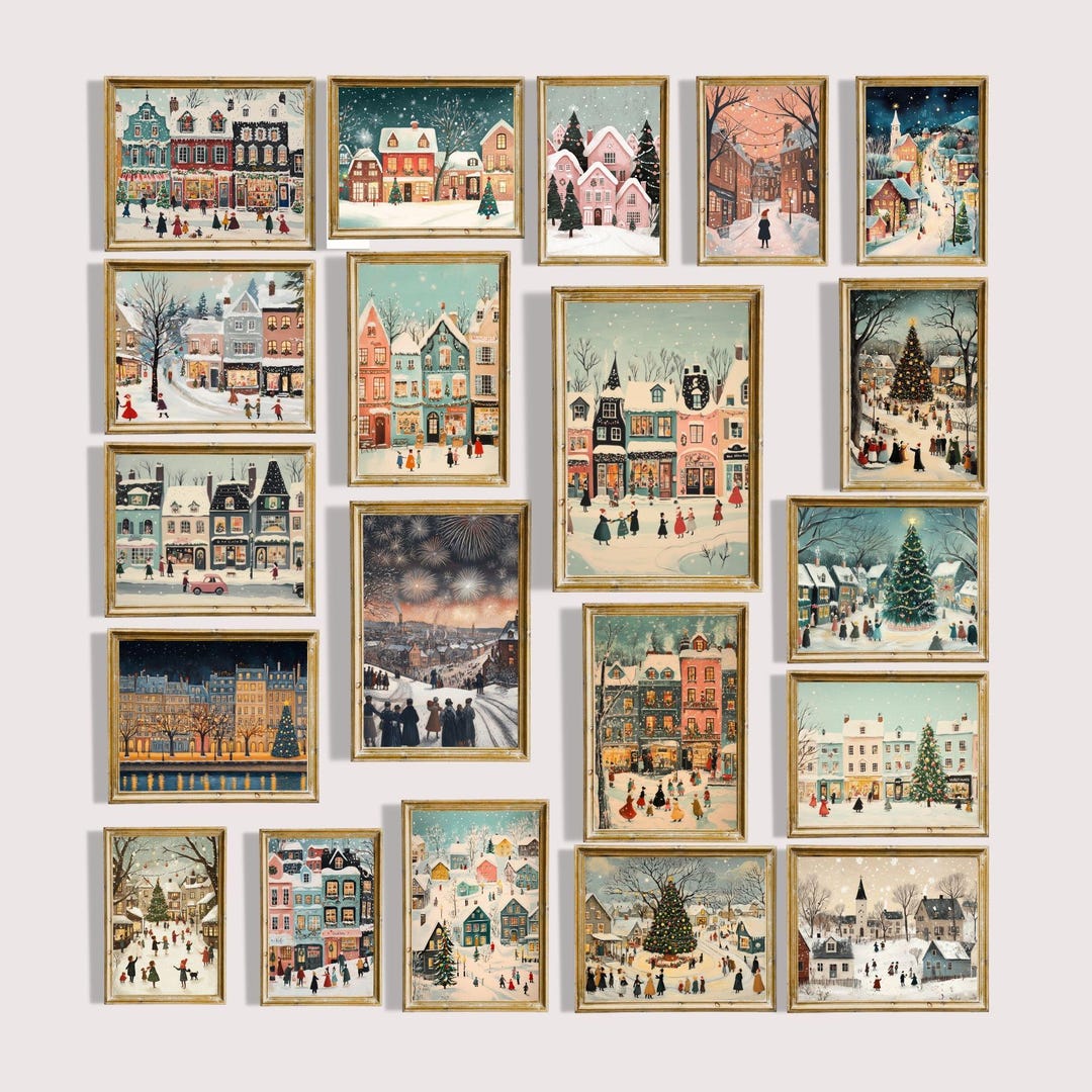 Retro Christmas Printable Poster Bundle Whimsical Winter Holiday Wall ...