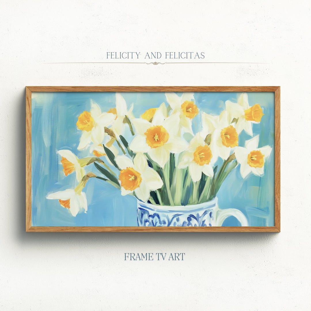 Vintage Daffodils Samsung Frame TV Art, Abstract Daffodils Floral TV ...