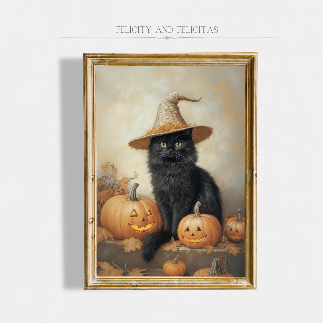 Printable Halloween Black Cat Wall Art, Halloween Pumpkins Printable ...