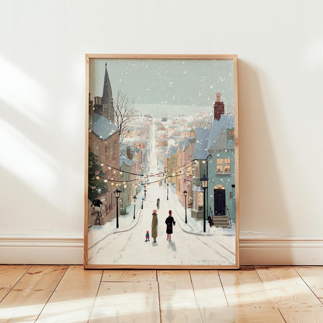 Printable Cute Winter Holiday Poster Whimsical Christmas Wall Art Snowy ...
