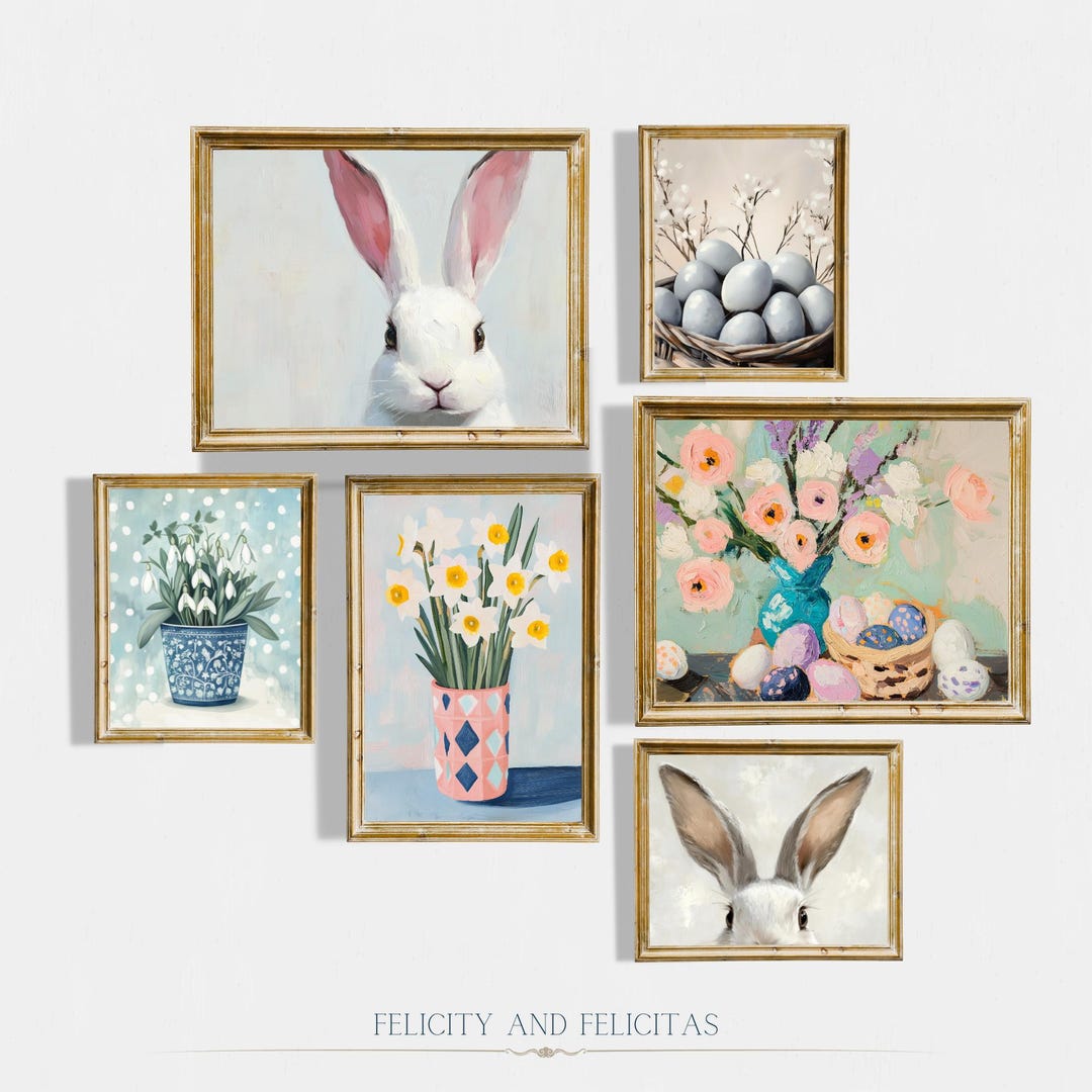 Easter Spring Wall Art Set Bunny Printable Art Whimsical Spring Print ...
