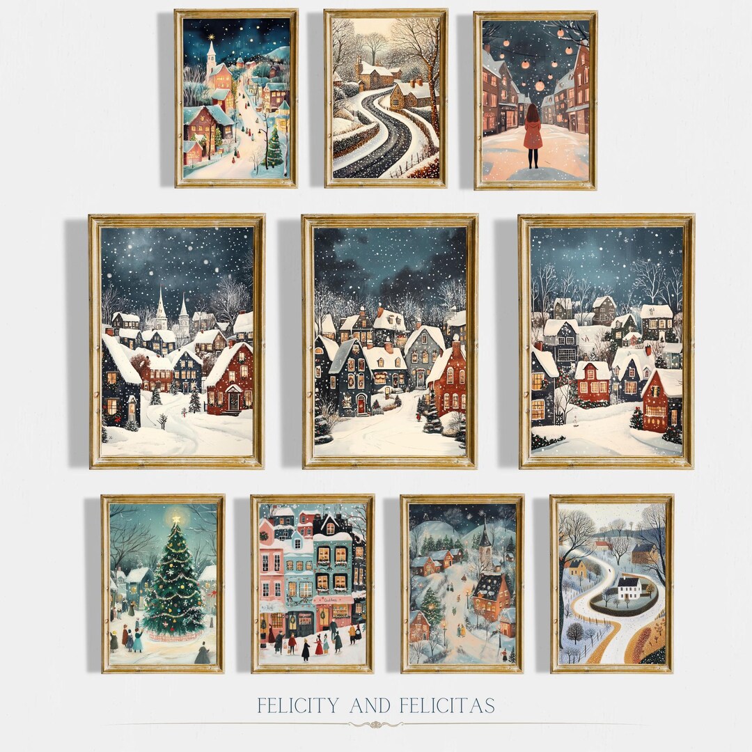 Christmas Wall Art Bundle Set of 10 Whimsical Christmas Scenery Prints ...