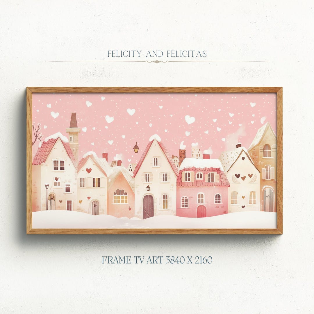 Pink Valentine's Day Village Frame TV Art File, Valentines Day TV Art ...