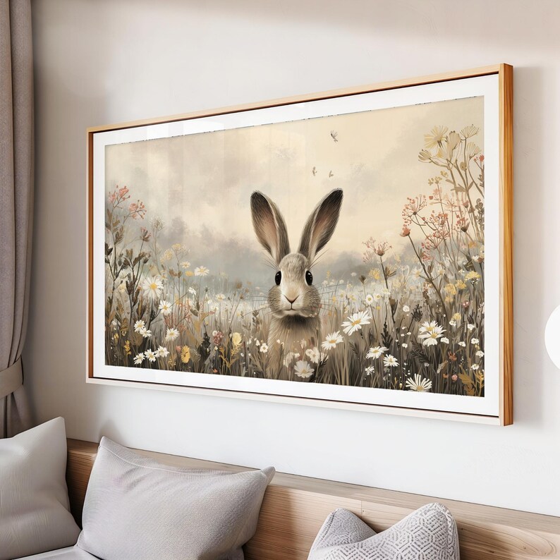 Easter Bunny Ears Samsung Frame TV Art Wildflower Field Rabbit TV ...
