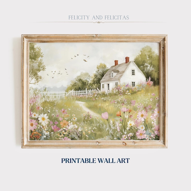 Rustic Country Cottage Printable Wall Art Vintage Wildflower Field ...