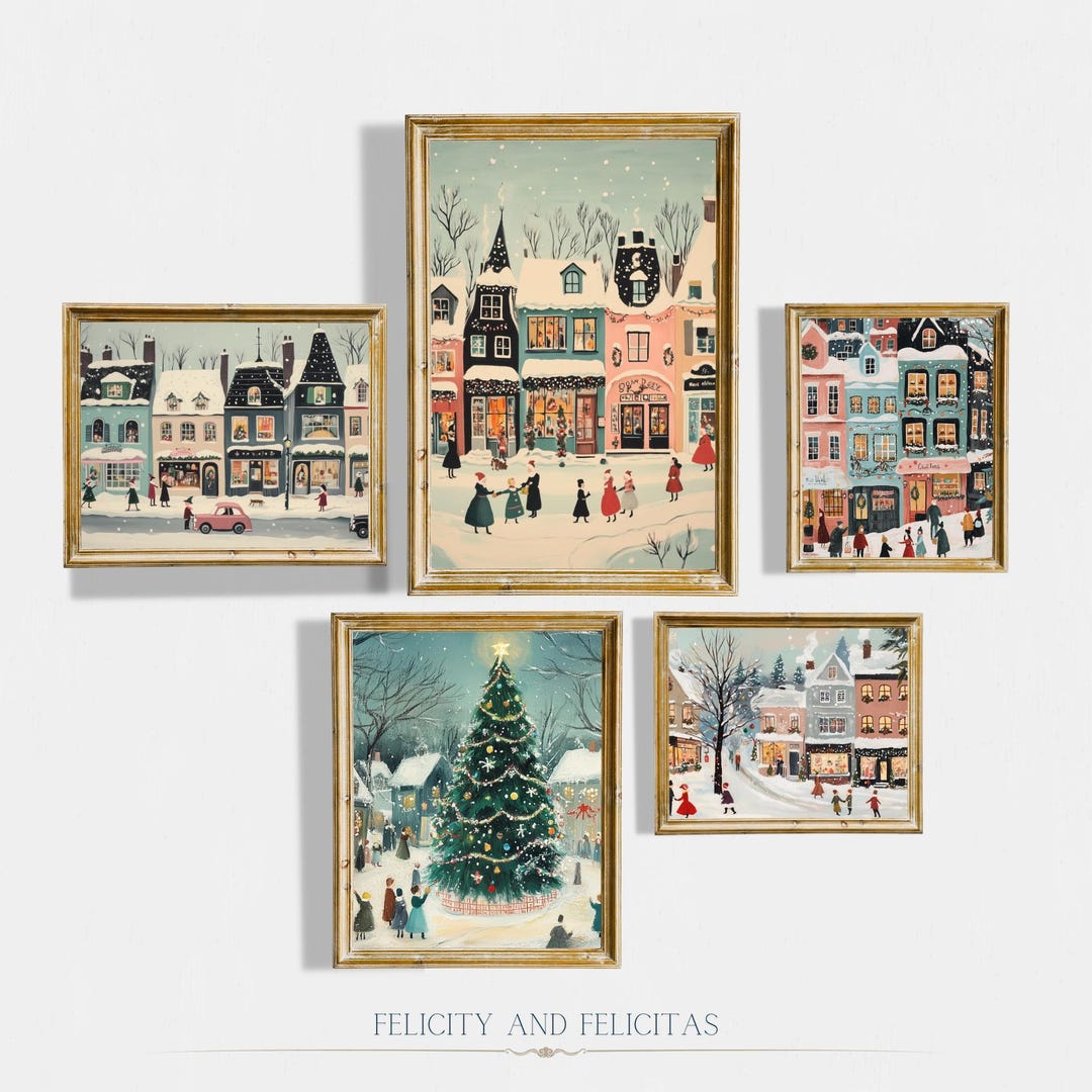 Printable Retro Christmas Wall Art Set of 5 Cozy Winter Holiday Art Set ...