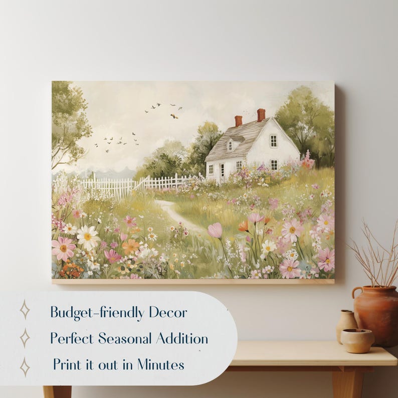 Rustic Country Cottage Printable Wall Art Vintage Wildflower Field ...
