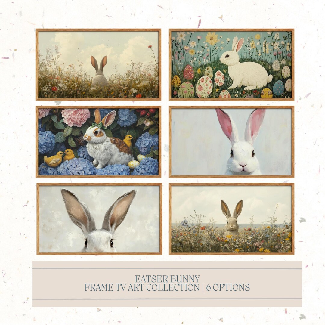 Easter Bunny Set of 6 Samsung Frame TV Art, Vintage Easter Bunny TV Art ...