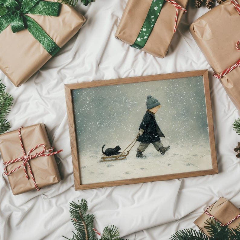 Printable Whimsical Christmas Wall Art Bundle Pastel Tone Cute Winter ...