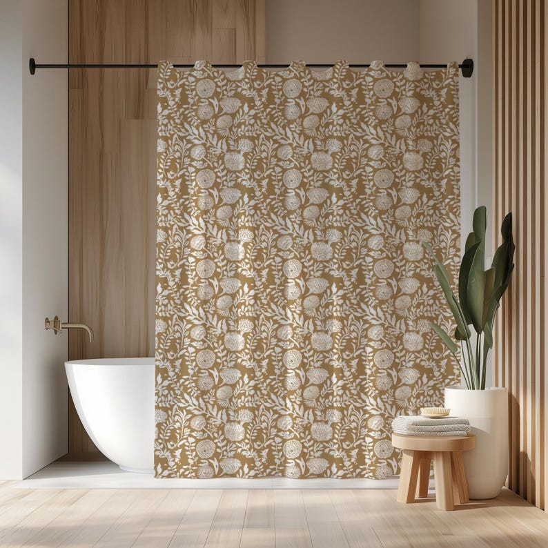 Cottagecore Floral Shower Curtain Boho Bathroom Decor Block Print ...