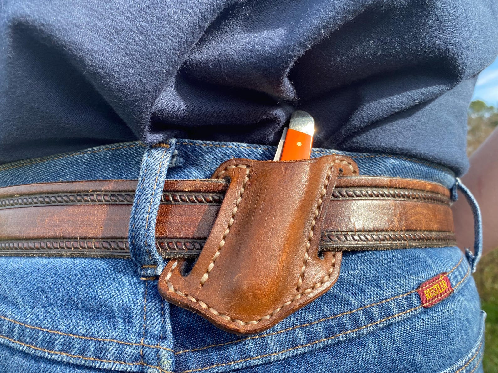 Handmade Leather Pancake Knife Sheath: Medium Stockman / Mini Trapper ...