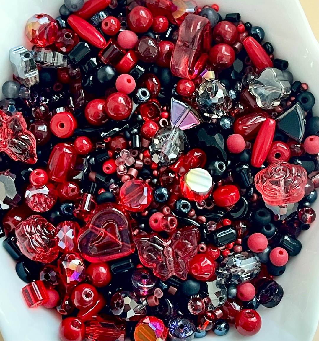 30g Red Black Glass Bead Soup Mix, DIY. Embroidery, Sensory - Etsy