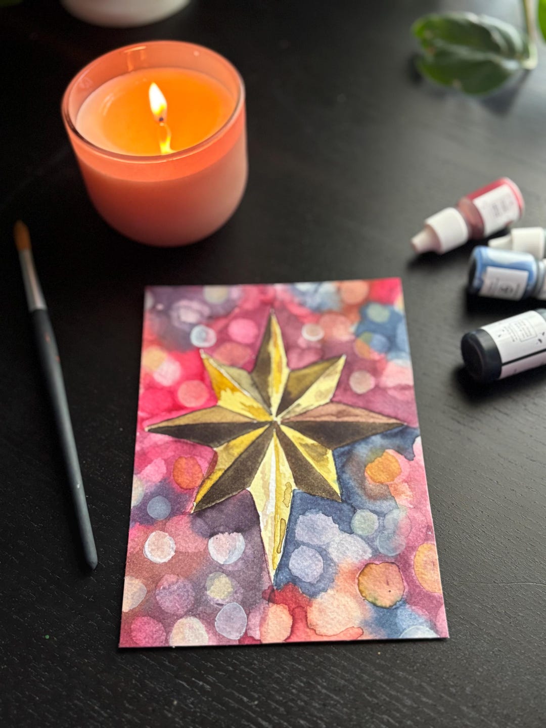 Metallic Star--original Hand Painted Watercolor--5x7 Art --not a Print ...