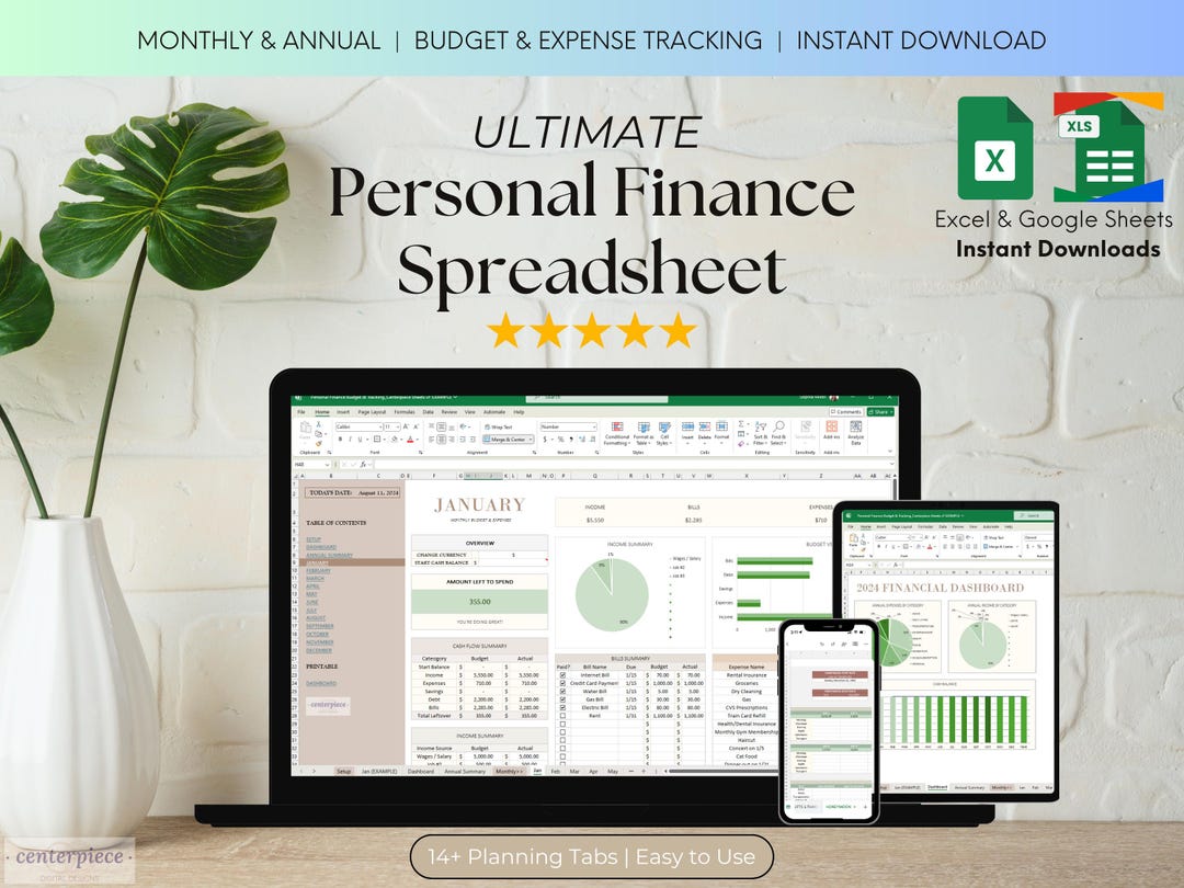 Ultimate Personal Finance Spreadsheet - Monthly & Annual Downloadable Excel Google Sheets - Etsy