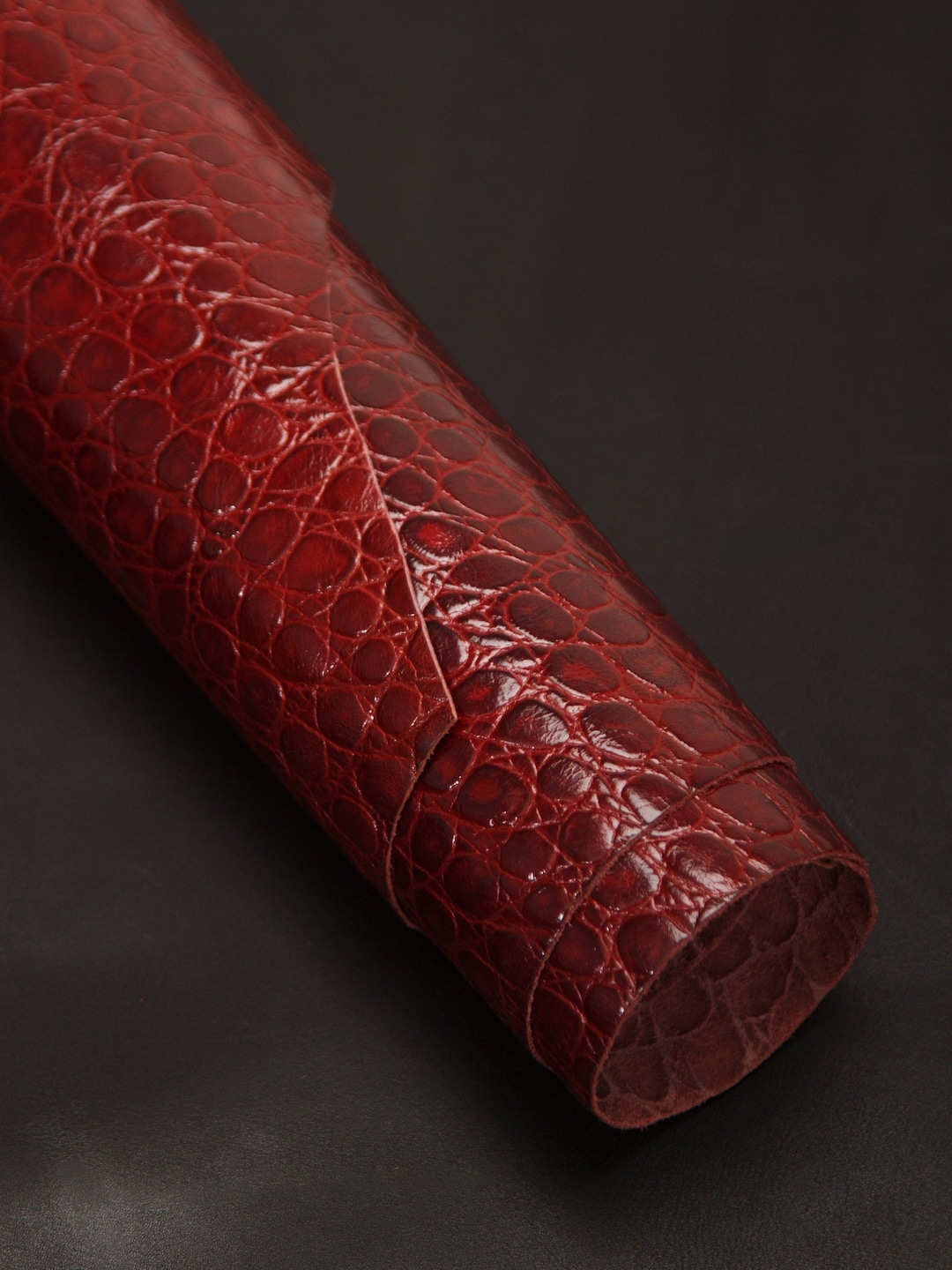 Burgundy Croco Embossed Leather, Full Grain Calf Skin Hide - Etsy