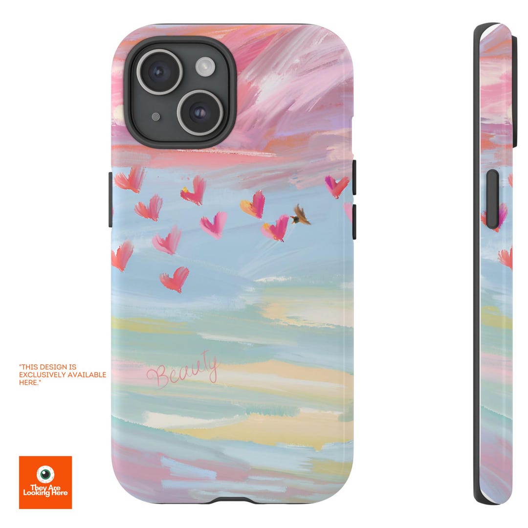 Personalized Pastel Hearts Flying Phone Case, Pastel Phone Case ...