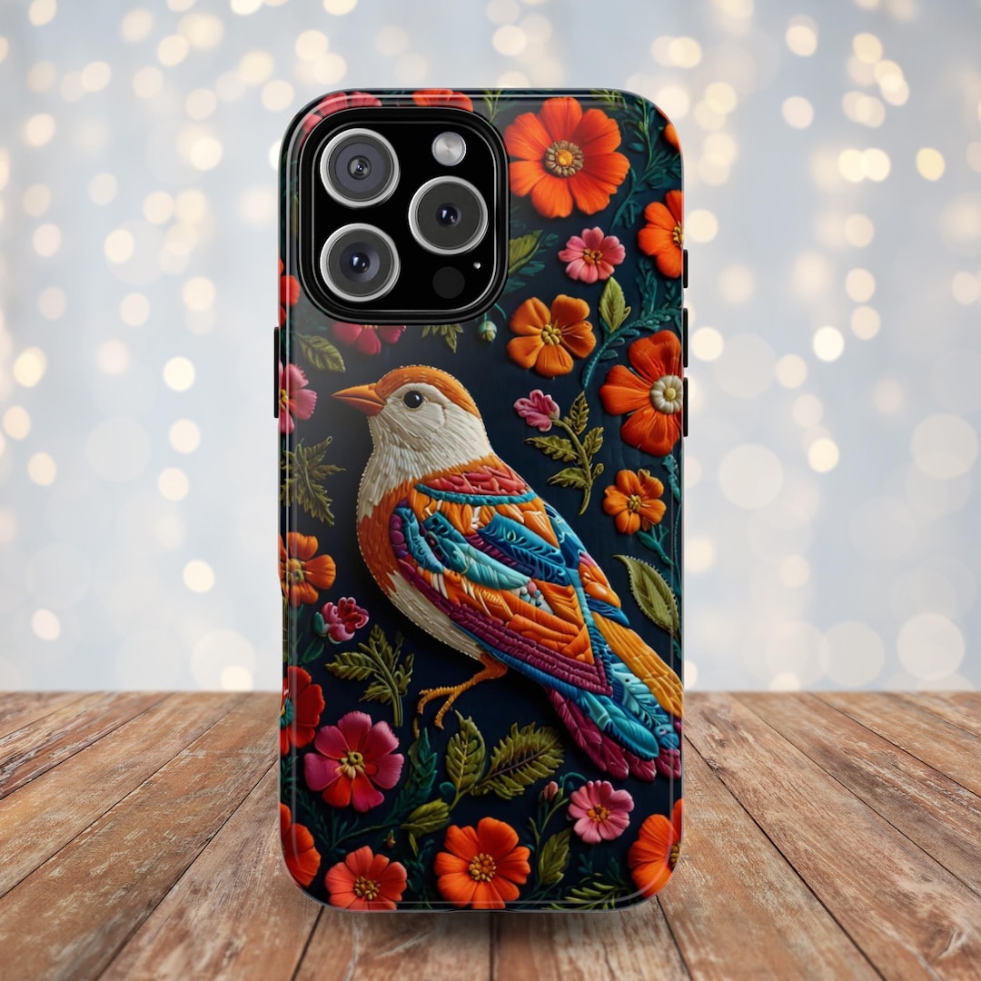 Enchanting Bird Phone Case / Embroidery Phone Case iPhone 16 15 14 13 ...