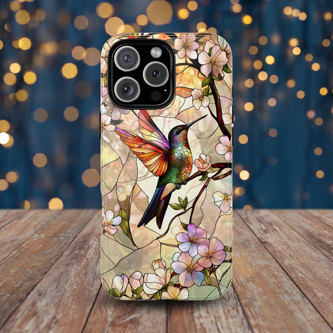Stained Glass Hummingbird Phone Case / Mosaic Case iPhone 16 15 14 13 ...