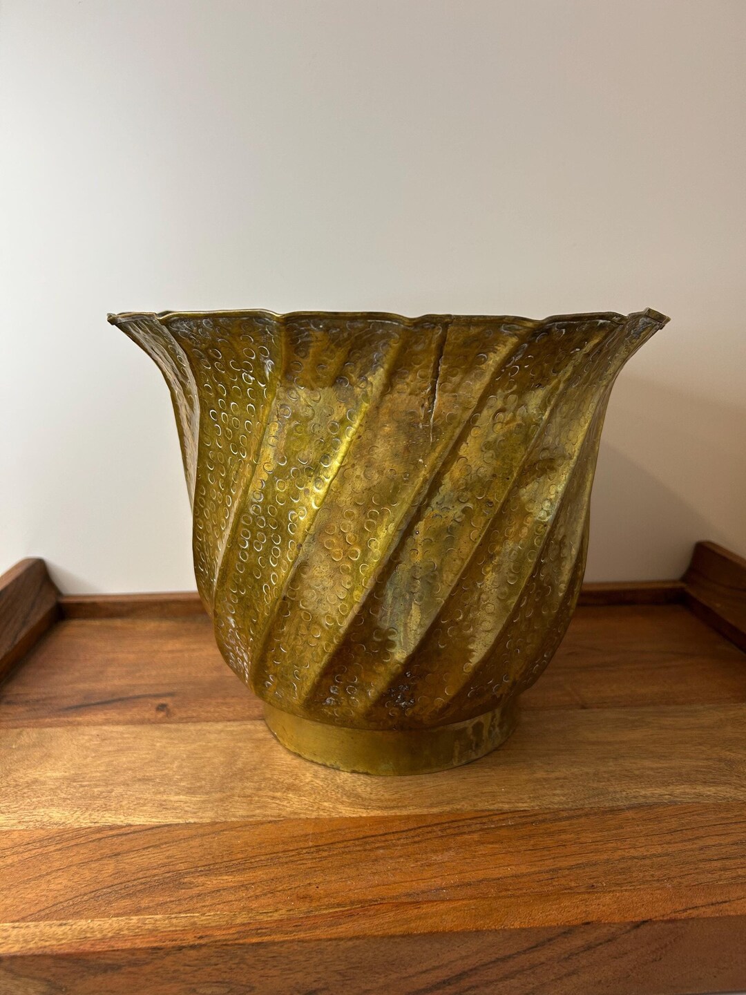 Large Vintage Brass Swirl Planter Hammered Brass Vase Art Deco Inspired ...