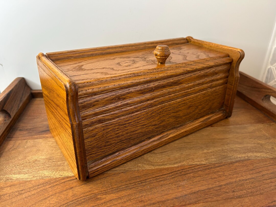 Vintage Solid Wood Double-row Recipe Box With Hinged Lid Double Row ...